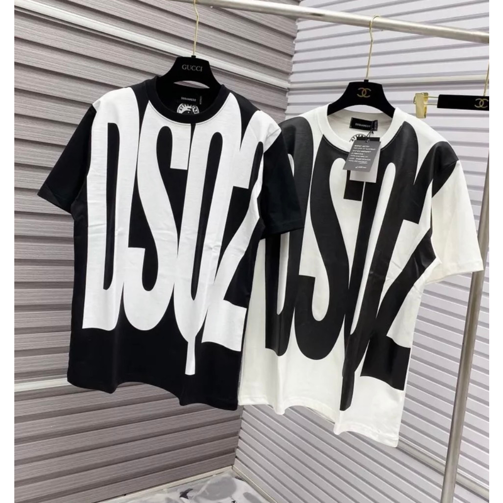 Áo thun DSQ IN chữ to boy phố chất cotton 2 chiều hồ mượt dày dặn đl 270gsm form rộng tay lỡ nam ...