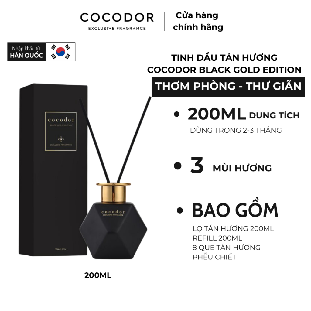 Tinh Dầu Tán Hương Thơm Phòng Cocodor Phiên bản Black Gold Edition 200ml | Shopee Việt Nam