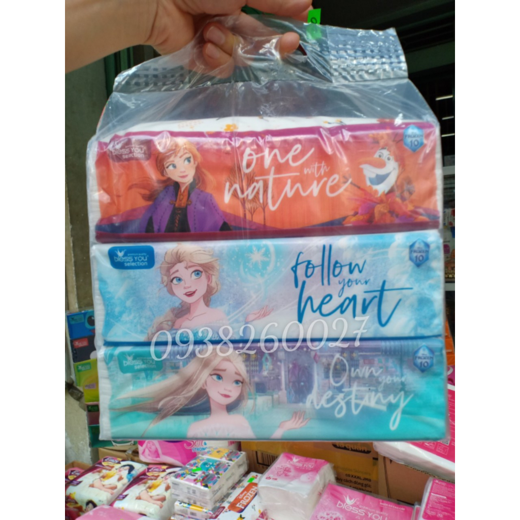Lốc 3 gói Khăn giấy Bless you chính hãng Frozen Elsa mới 150 tờ ...
