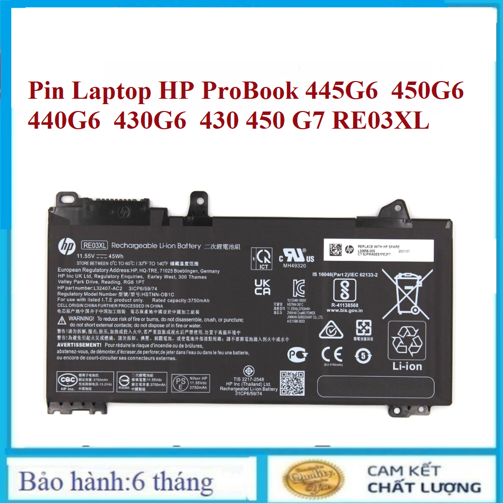 Pin Laptop HP ProBook 445-G6 450-G6 440-G6 430-G6 430 450 G7 RE03XL ...