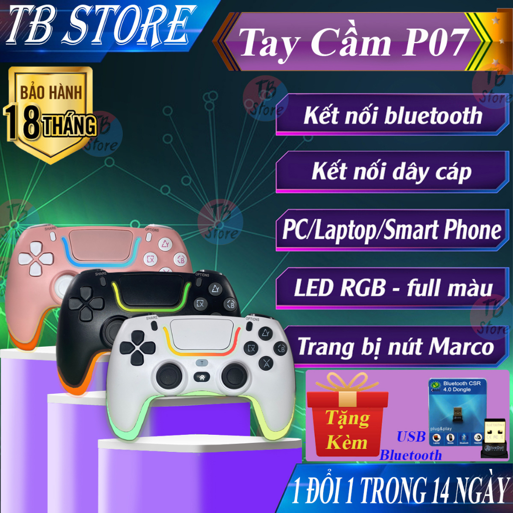Tay game P07 - kết nối dây/không dây, Tay cầm chơi game FO4 hỗ trợ PC ...