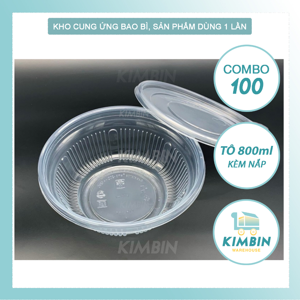 [Combo 100] - Tô nhựa 800ml PP trong có nắp, tô đựng hủ tiếu, tô đựng phở, tô đựng trái cây gọt ...