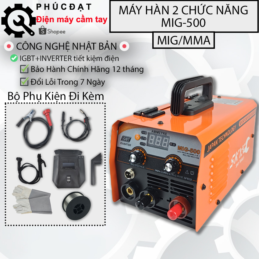 Máy Hàn MIG + Que 2 Chức Năng mini Máy hàn Mig 500 MÁY HÀN MIG MINI Máy Hàn MIG Hàn được cả Que ...