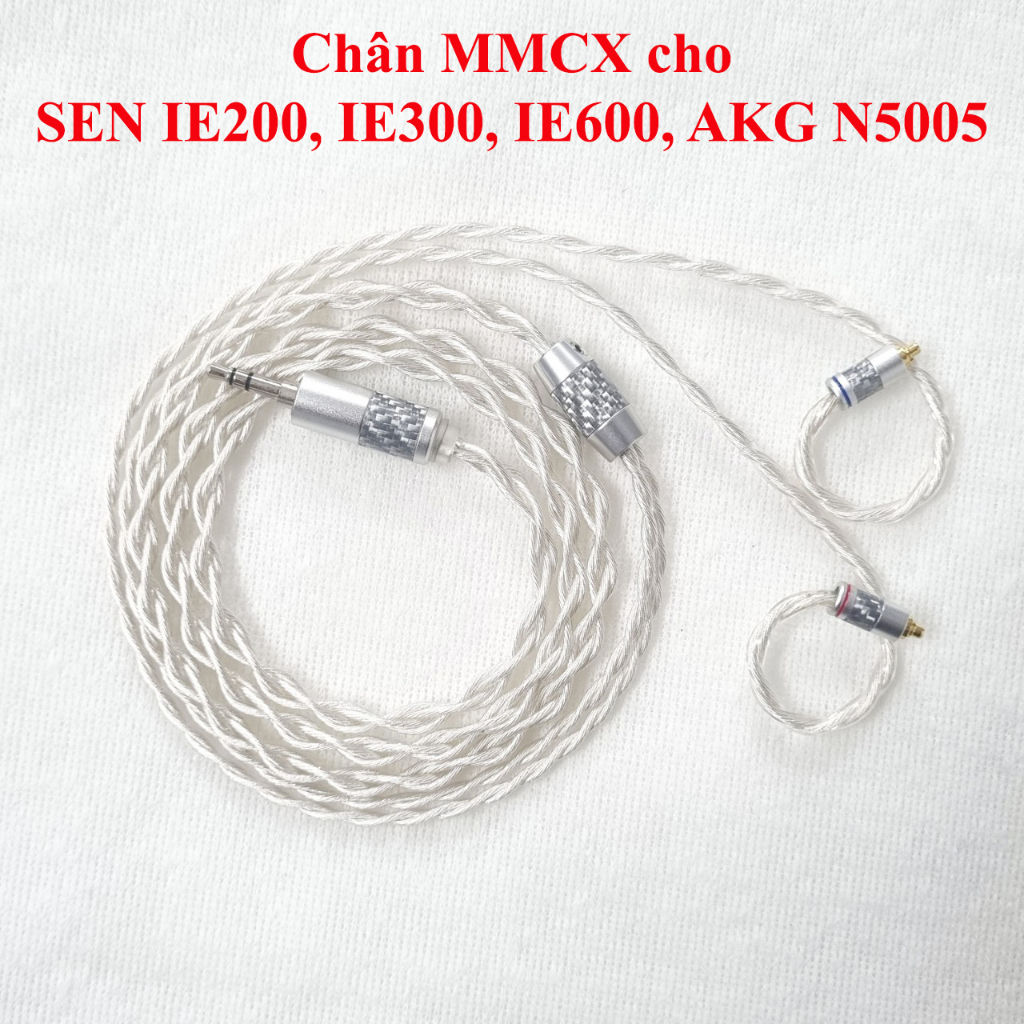 Dây OCC mạ bạc lõi 1.35mm, Chân MMCX cho tai nghe AKG N5005, SEN IE200, IE300, IE600, QDC, 2 Pin ...
