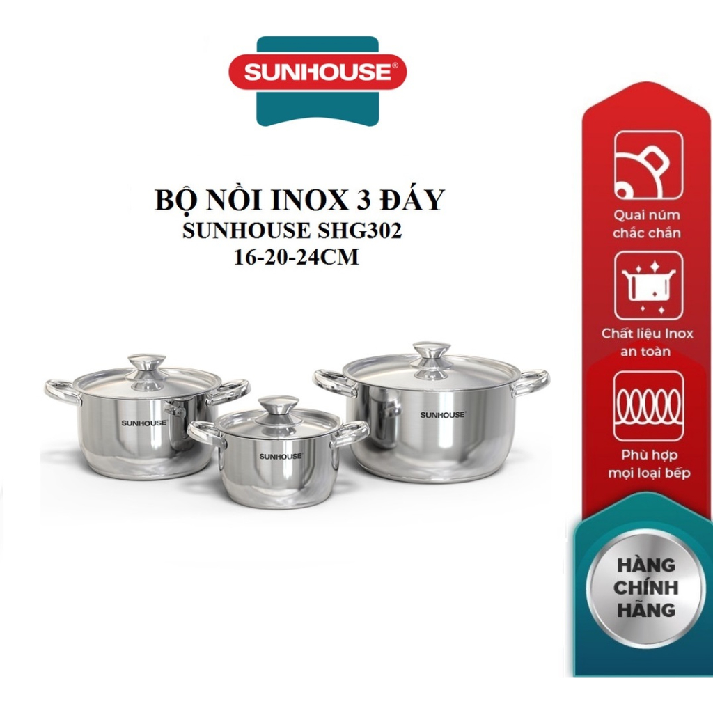 Bộ nồi inox 3 đáy SUNHOUSE SHG302 | Shopee Việt Nam