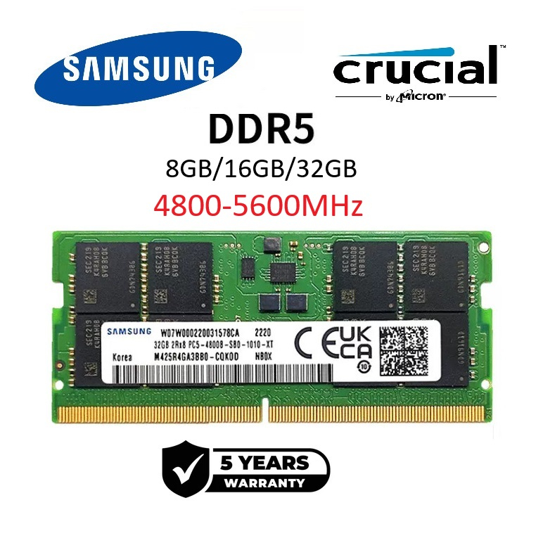 RAM DDR5 Laptop Samsung Crucial 4800MHz/5600MHz Memory 8GB 16GB 32GB ...