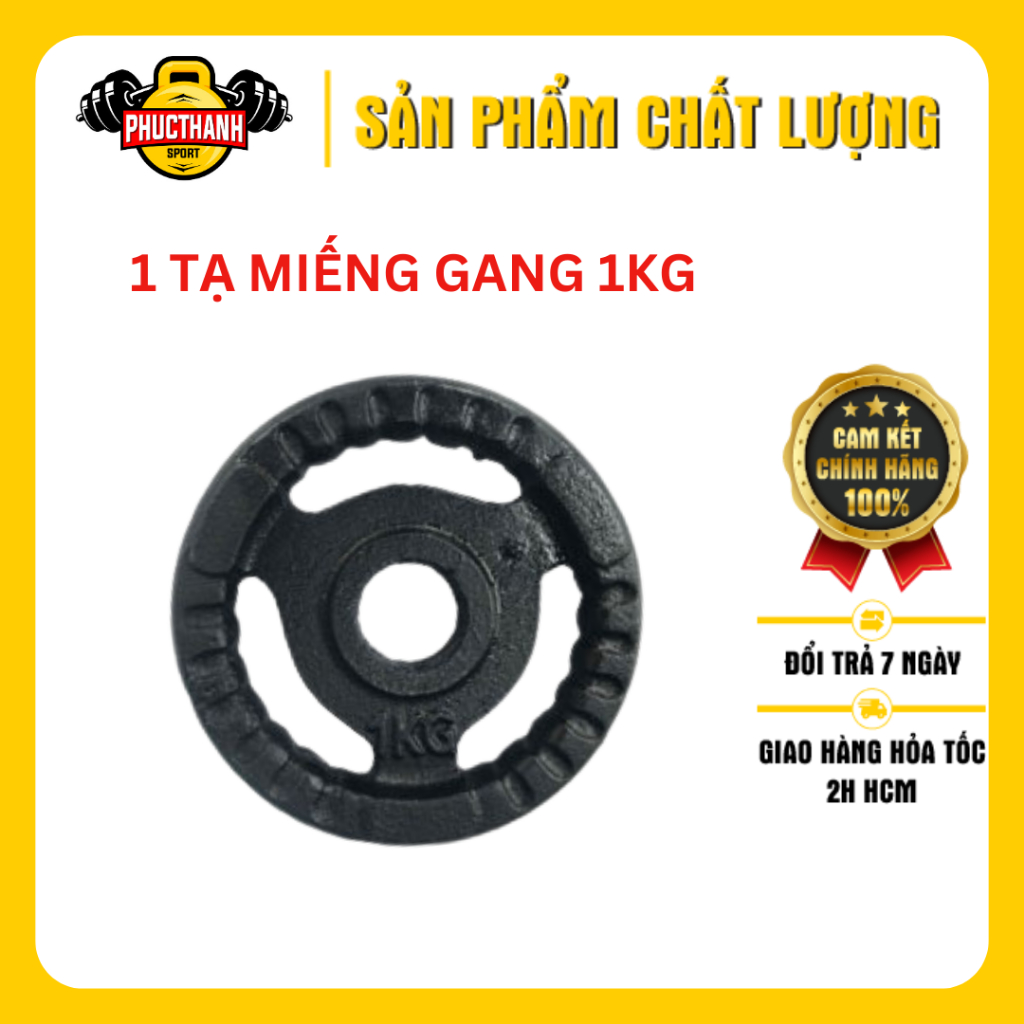 Tạ miếng gang tạ bánh gang 3 lỗ Reefit 1kg màu đen (PHUCTHANHSPORT ...