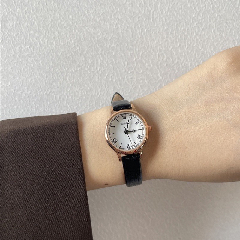 Đồng hồ nữ thời trang vintage BARSH mặt tròn nhỏ dây da mềm ôm tay ...