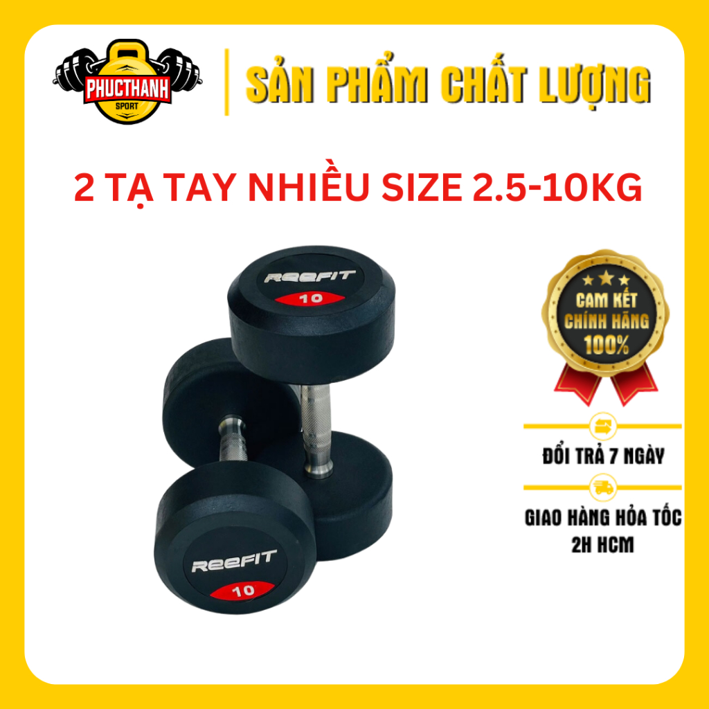 Bộ 2 Tạ tay bọc cao su REEFIT Tạ Phòng Tập (2.5kg, 5kg, 7.5kg, 10kg) - 1 cặp (PHUCTHANHSPORT ...