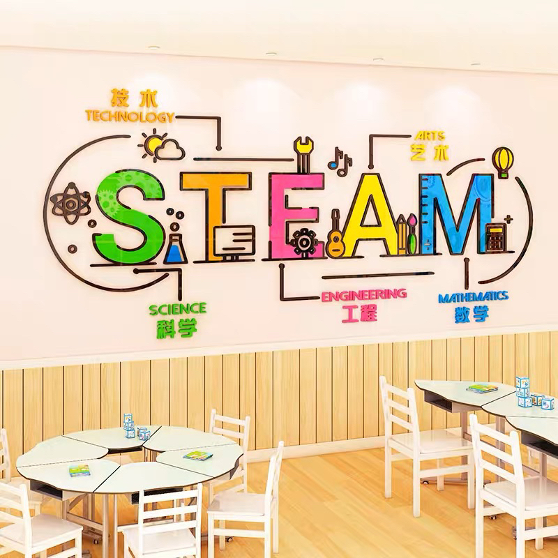 Tranh dán tường mica dán nổi steam trang trí phòng học, trung tâm tiếng anh, trường mầm non, khu ...