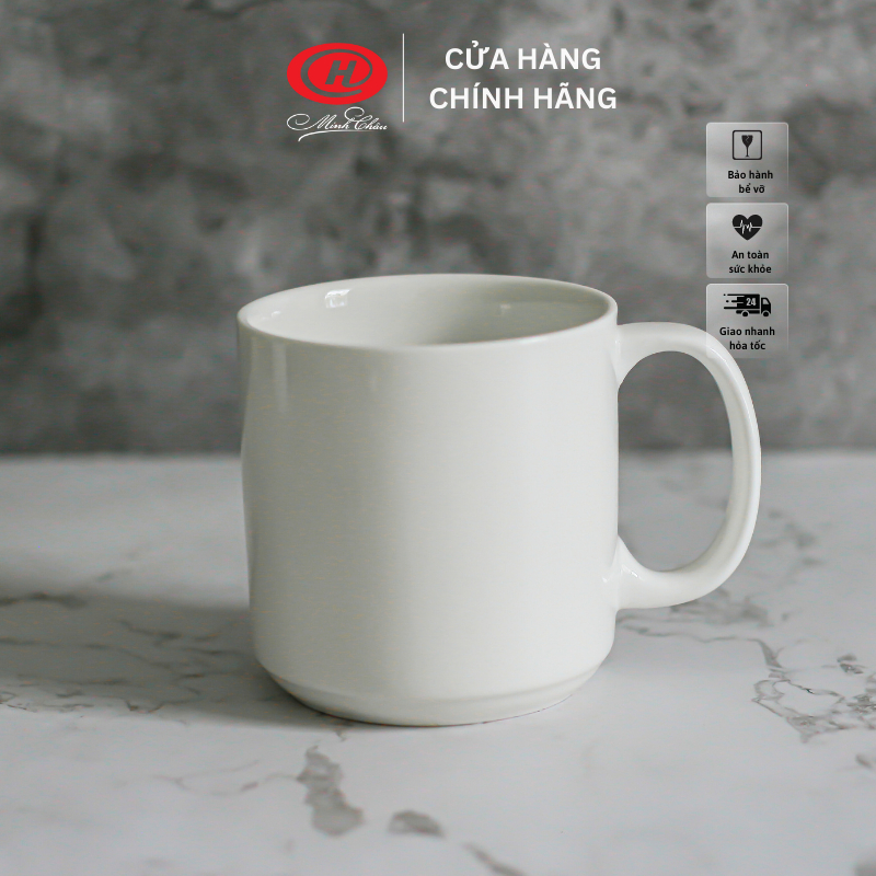 Cốc nước trụ trắng trơn có quai sứ Minh Châu 320ml - CN07 | Shopee Việt Nam