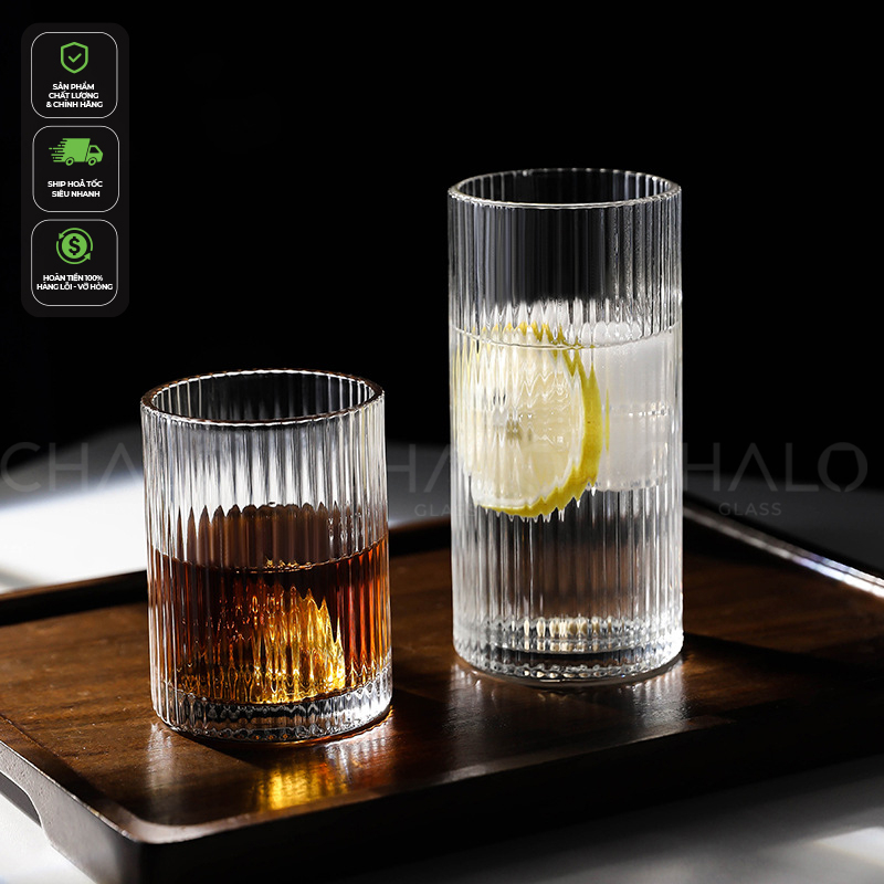 Ly thủy tinh sọc dáng trụ thẳng 260ml - 460ml (Thủy tinh chịu nhiệt Borosilicat) | Shopee Việt Nam
