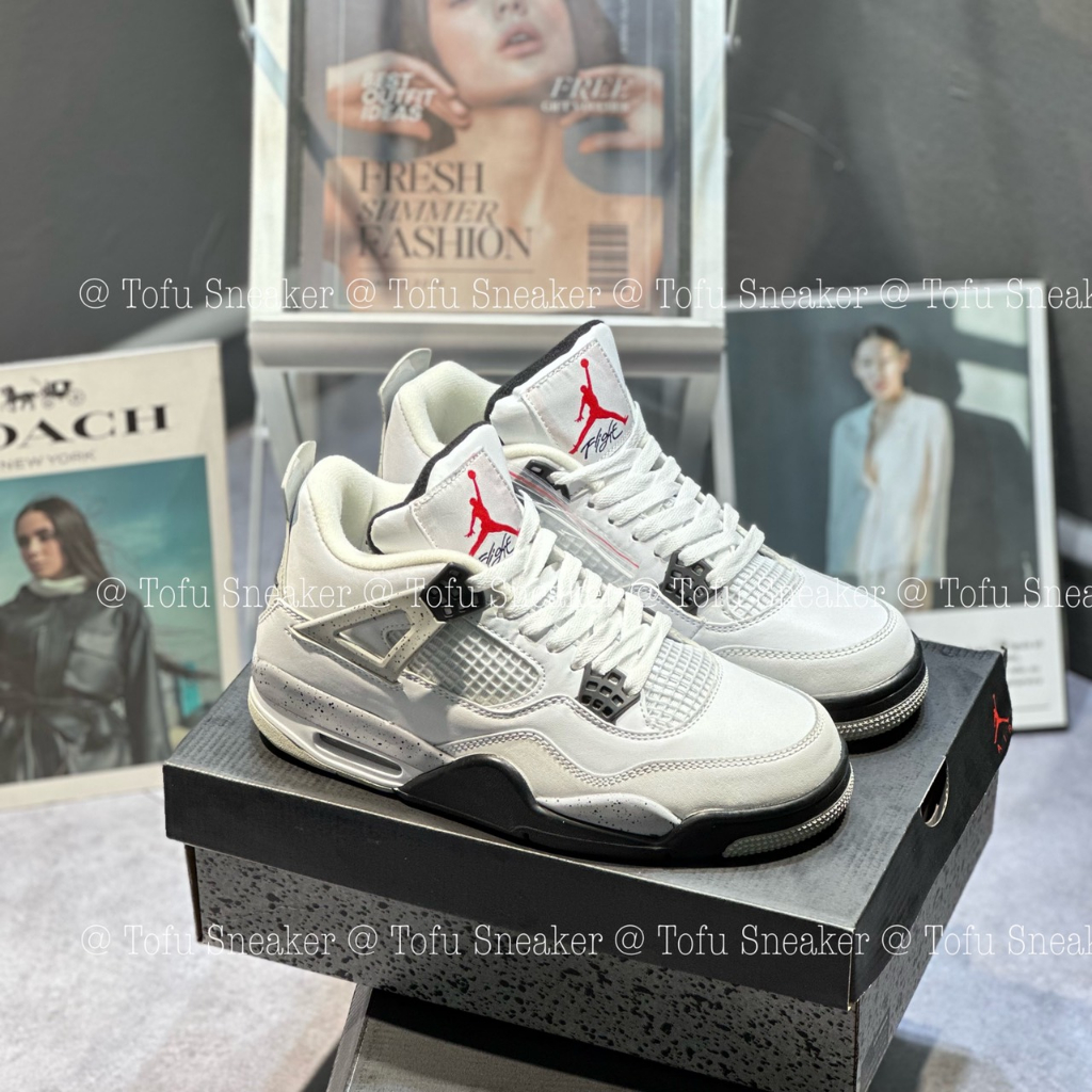 Giày thể thao JD4 Retro White Cement trắng đen, JD4 trắng lưỡi đen ...