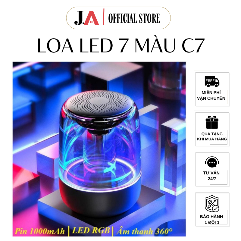 Loa Bluetooth Mini Led 7 Màu Trong Suốt Yayusi C7, Âm Hay Bass Cực Đỉnh Pin 600mAh, Bảo Hành 1 ...