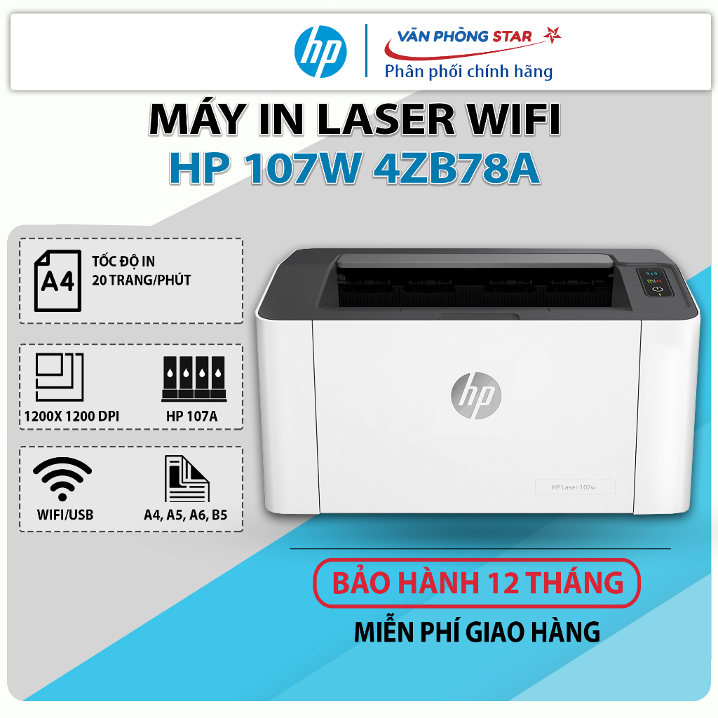 Máy in Laser HP 108W / 108A (4ZB80A) Máy in wifi đen trắng. CHÍNH HÃNG HP VIỆT NAM MỚI 100% ...
