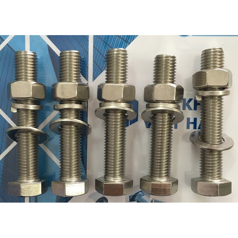 Bulong inox 201 , 304 Taiwan( M5 - M8)( Combo 1 bộ 4 món gồm 1 Bulong + 1 ốc + 1 LĐ phẳng + 1 LĐ ...