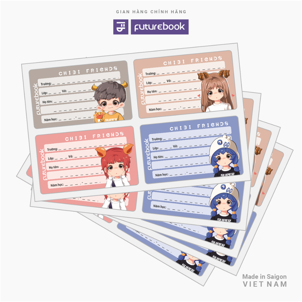 Giấy nhãn vở Futurebook 01. Set 5 tờ x 4 nhãn (20 nhãn vở) có keo dán ...