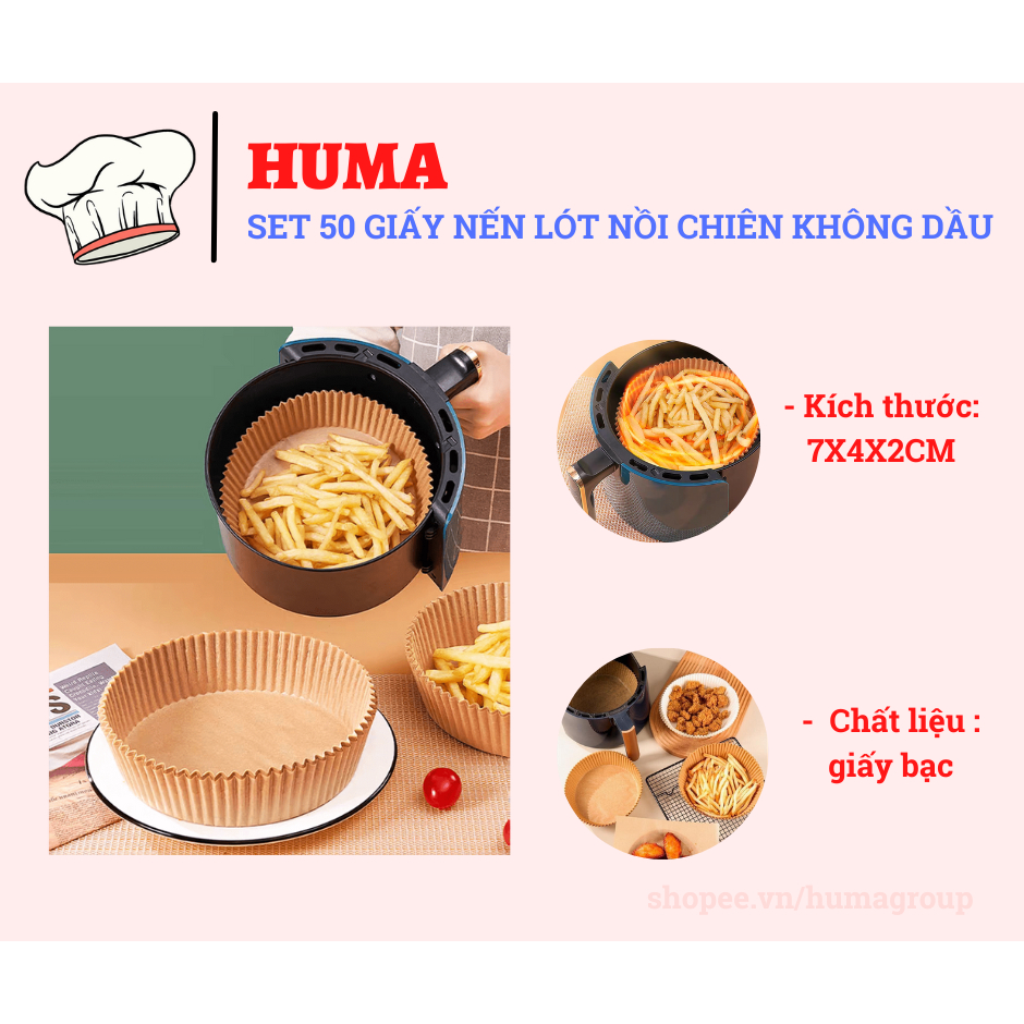 SET 50 tờ giấy nến lót nồi chiên không dầu có khả năng chống dính, chống thấm dầu ăn tiện dụng ...