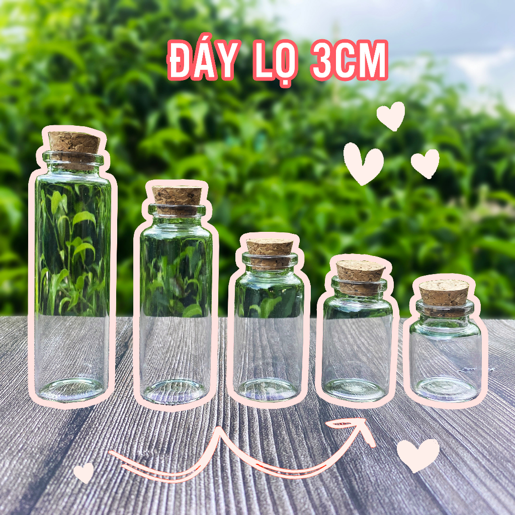 Combo 5 Lọ thủy tinh nắp gỗ nhỏ ĐÁY 3CM - Chai lọ thuỷ tinh có nắp bần mini miệng 1,7cm | Shopee ...
