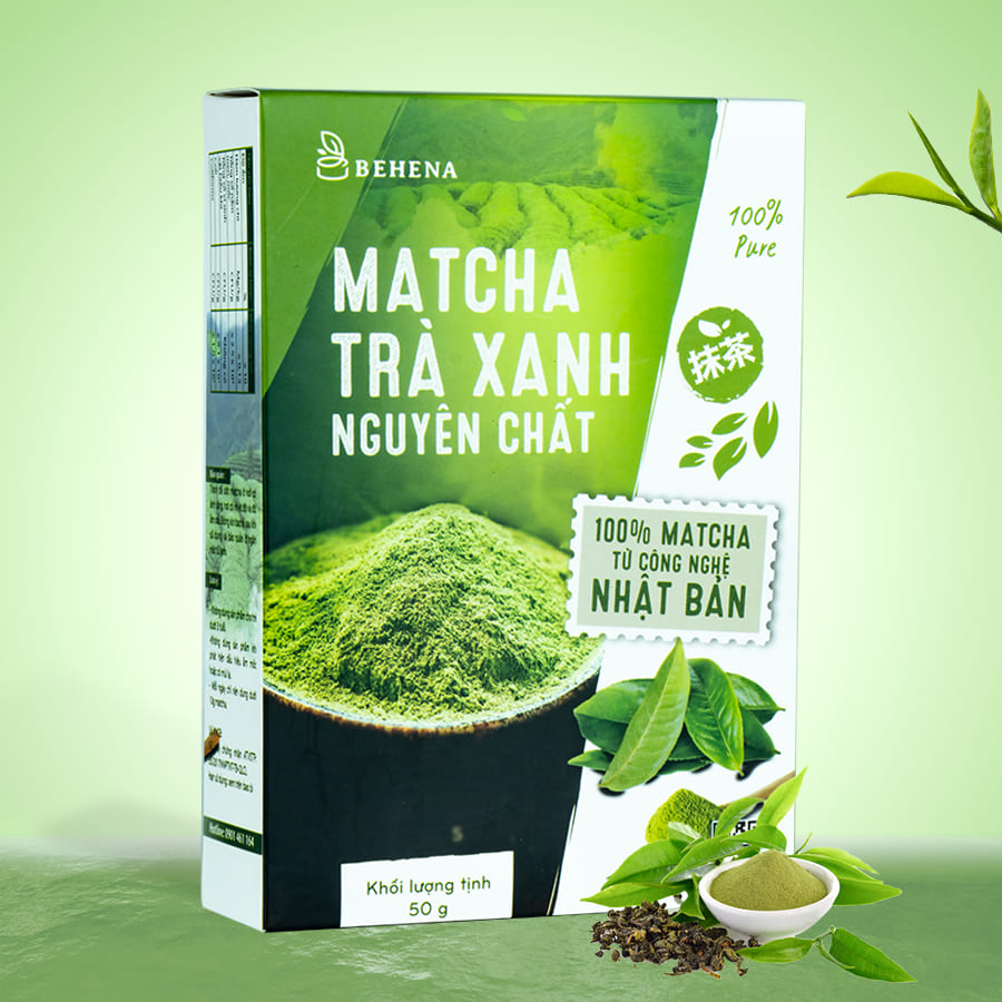 Bột matcha trà xanh Behena 50g, bột trà xanh nguyên chất uống, đắp mặt ...