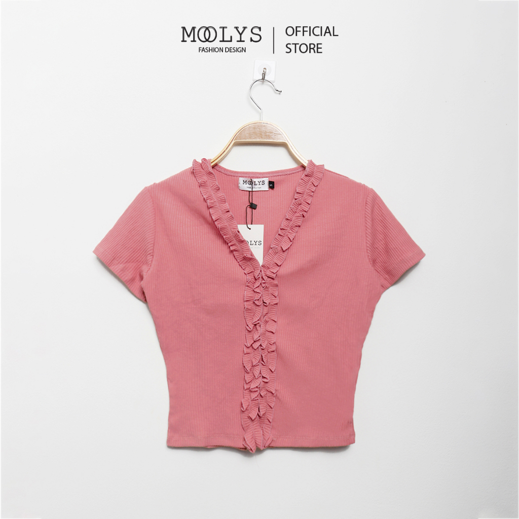 Áo kiểu MOOLYS cổ V bèo nhún dễ thương MC011. | Shopee Việt Nam