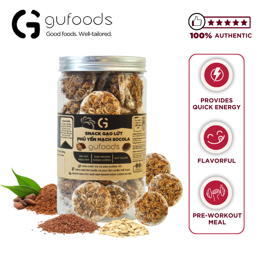 Snack gạo lứt phủ yến mạch socola - GUfoods crispy brown-rice snack ...