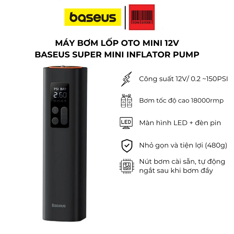 Máy bơm lốp xe hơi thế hệ mới Baseus Super Mini Inflator Pump (12V/ 0.2 ...