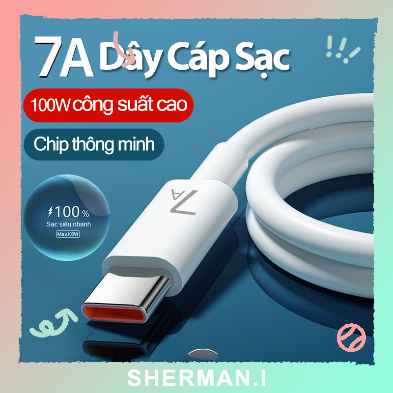 COD Dây Cáp Sạc Nhanh USB 7A 100W Type C Cho Huawei Mate 40 30 Xiaomi ...