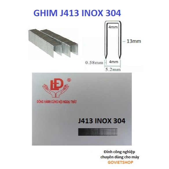 Đinh J413 inox304 bấm gỗ, hộp 4000 cây ghim inox U4mm x dài 13mm, nạp Máy bắn đinh 422J | Shopee ...