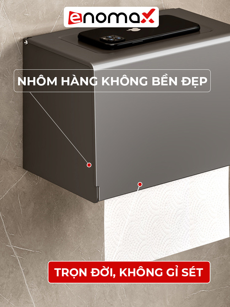 Hộp đựng giấy vệ sinh Enomax dán tường trong phòng tắm, chất liệu Nhôm ...