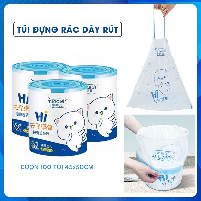 Cuộn 100 Túi Đựng Rác Có Dây Rút Minaier Tự Phân Hủy Chống Rò Rỉ Kích Thước 45*50cm Siêu Dai ...
