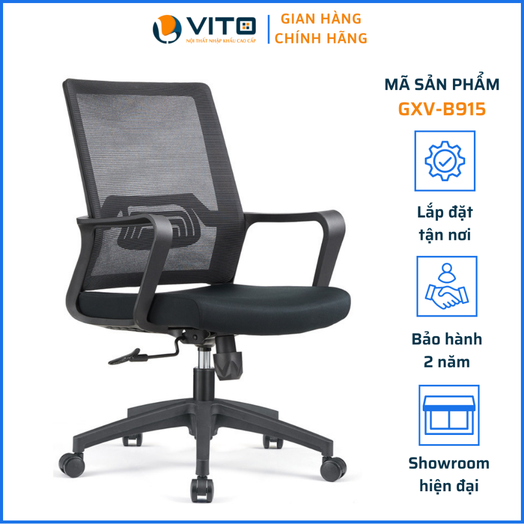 Ghế Xoay Văn Phòng Vito GXV-B915 thương hiệu Vito - Lưng lưới, tay nhựa ...