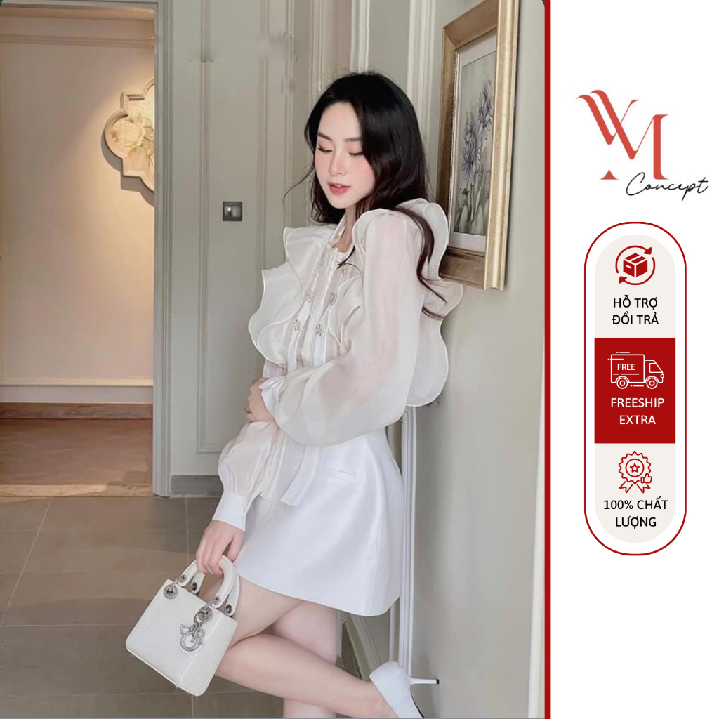 YM Concept Set Áo Viền Bèo Phối Dây Đính Đá + Chân Váy - D0757 | Shopee Việt Nam