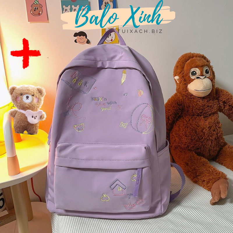Balo đi học nữ xinh xắn cặp đi học nữ đáng yêu họa tiết thêu tay cute ...