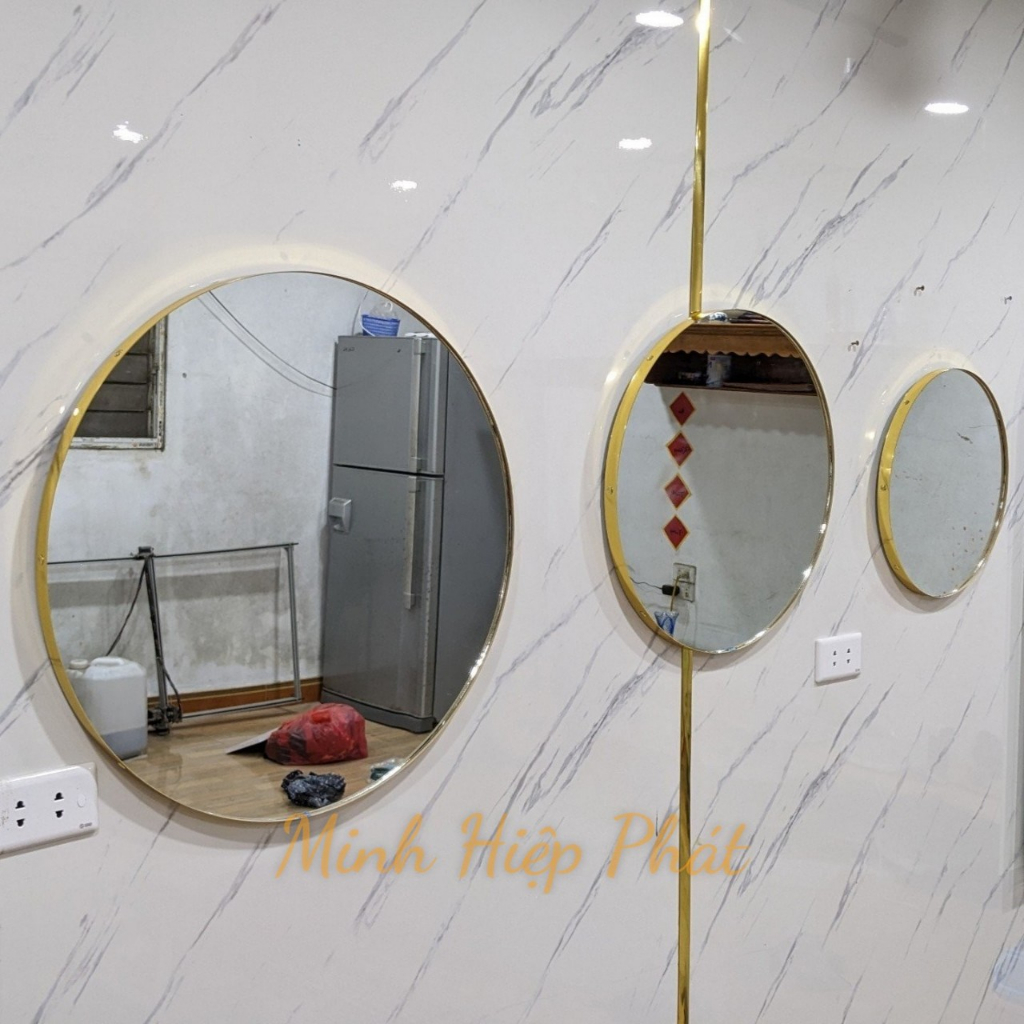 Gương tròn treo tường viền nhựa màu vàng Gold PVD đường kính 40cm,50cm ...