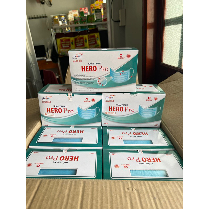 [CHÍNH HÃNG] Khẩu trang y tế Hero Pro - Tây Sài Gòn kháng khuẩn 4 lớp (Hộp 50 cái) | Shopee Việt Nam