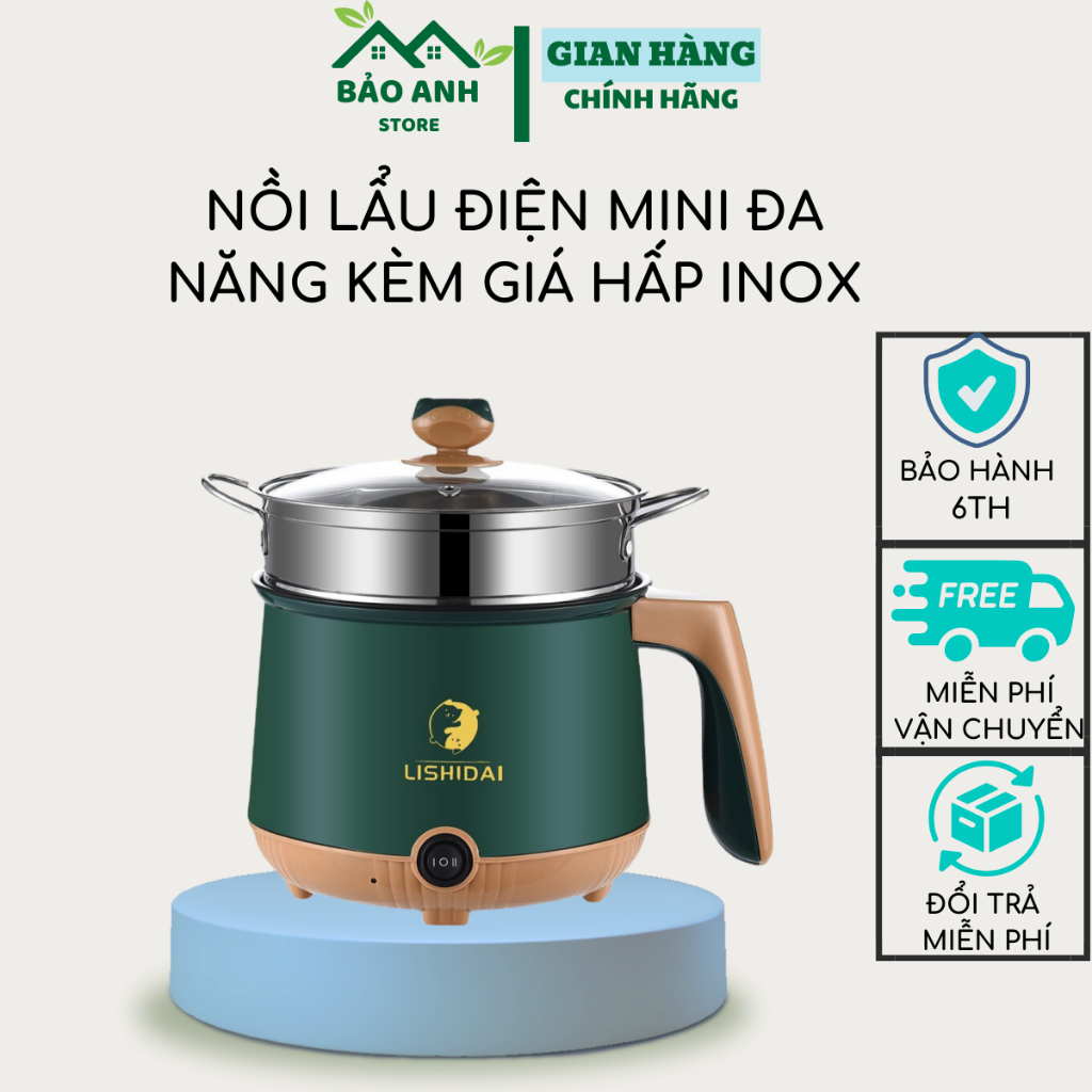 Nồi lẩu điện mini, nồi nấu mì, nồi điện đa năng kèm giá hấp inox, nồi ...