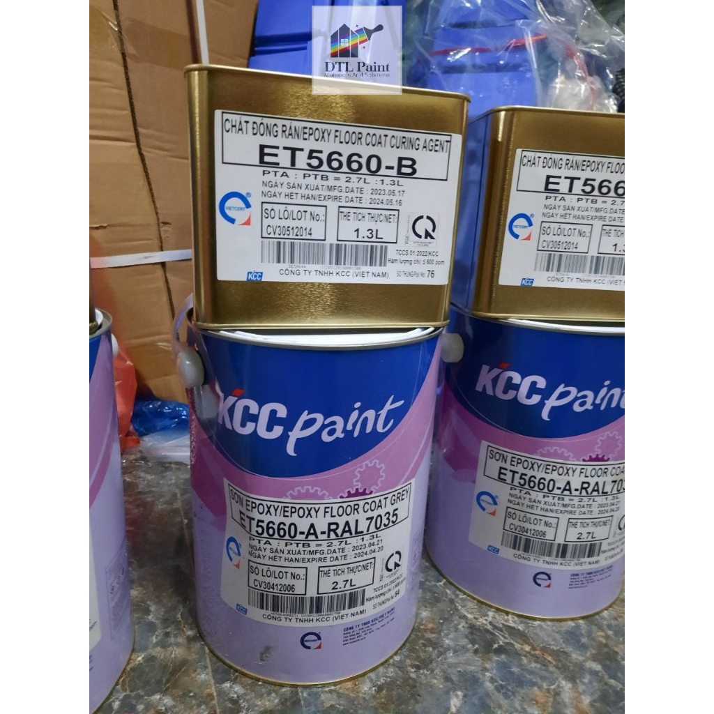 KCC ET5660 Ral7035 Bộ 4 Lít - Sơn Epoxy màu ghi sáng. Sơn nền Epoxy nhà xưởng, nhà kho, gara ...