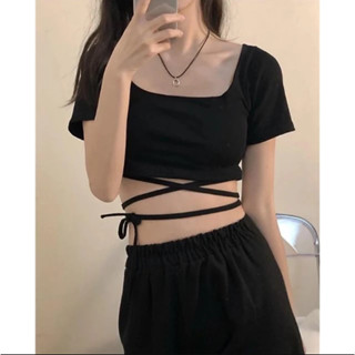 Áo croptop buộc dây eo ngắn tay - Áo croptop ngắn buộc dây bụng TONGKHOSI | Shopee Việt Nam