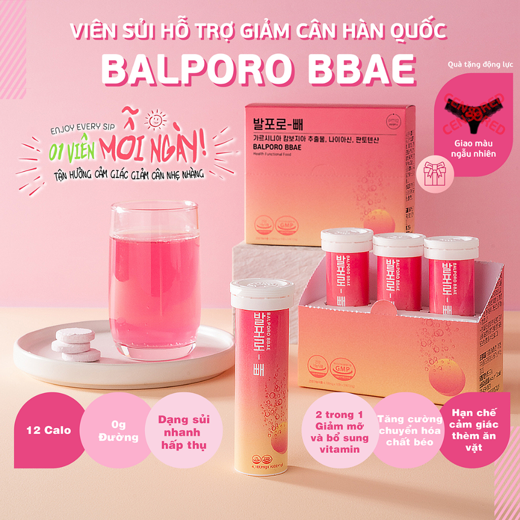 Viên sủi uống hỗ trợ giảm cân hiệu quả chính hãng Balporo BBae Hàn Quốc lọ 10 viên, hộp 3 lọ ...