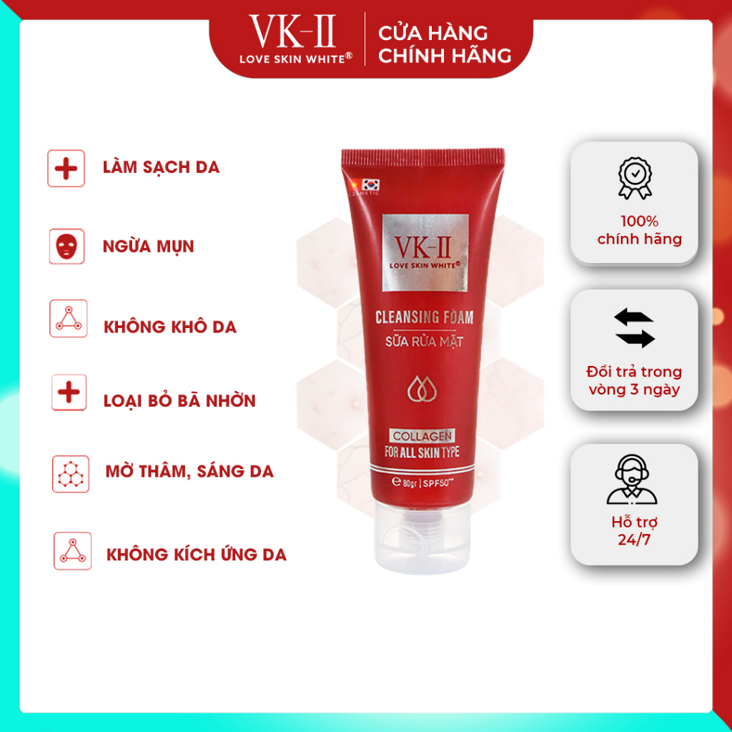 Sữa rửa mặt VK II Cleasing Foam Collagen Love Skin White 80ml | Shopee Việt Nam
