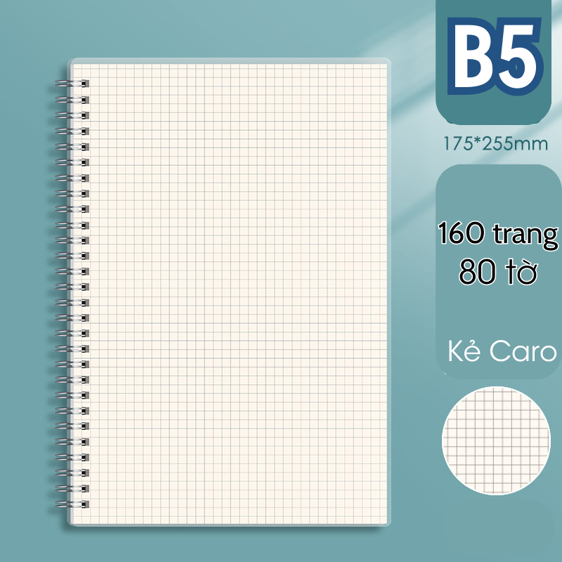 Sổ lò xo basic A6 A5 B5 A4 160 trang kẻ caro kẻ ngang vở tập bullet ...