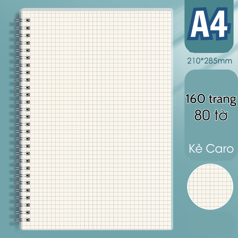 Sổ lò xo basic A6 A5 B5 A4 160 trang kẻ caro kẻ ngang vở tập bullet ...