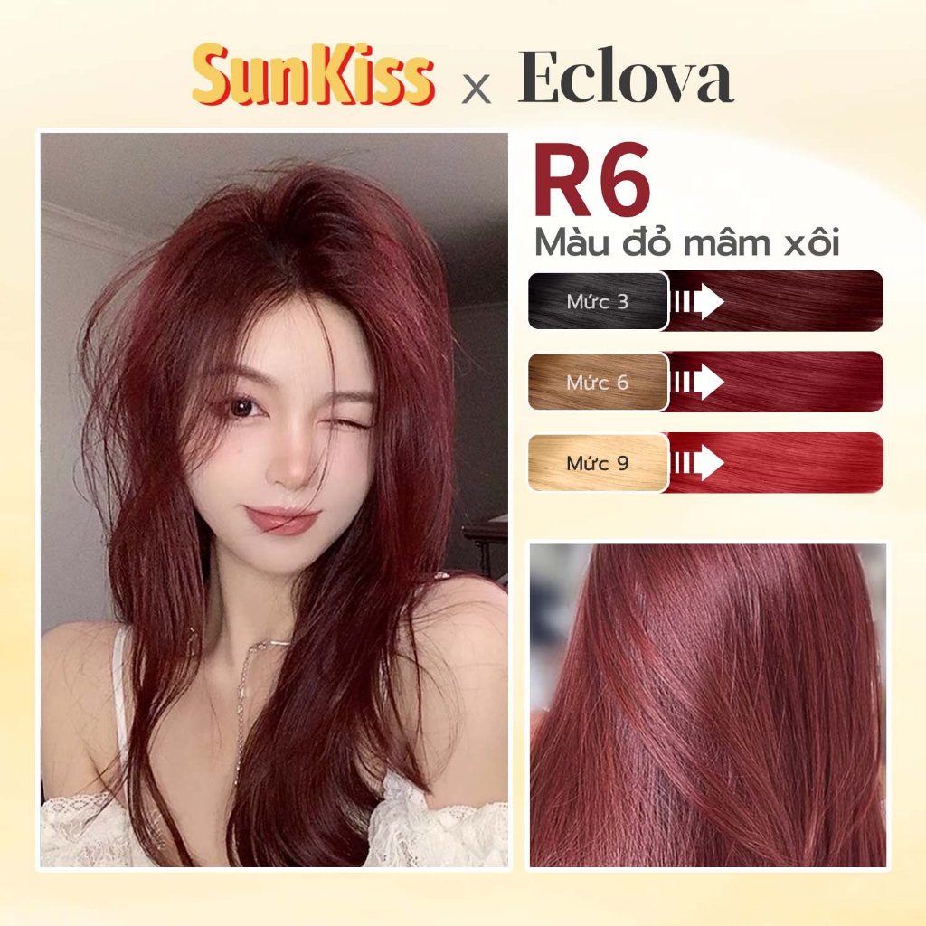 R6 Eclova thuốc nhuộm tóc Màu đỏ mâm xôi Không cần tẩy Tại nhà Thảo dược Bộ dụng cụ nhuộm tóc ...