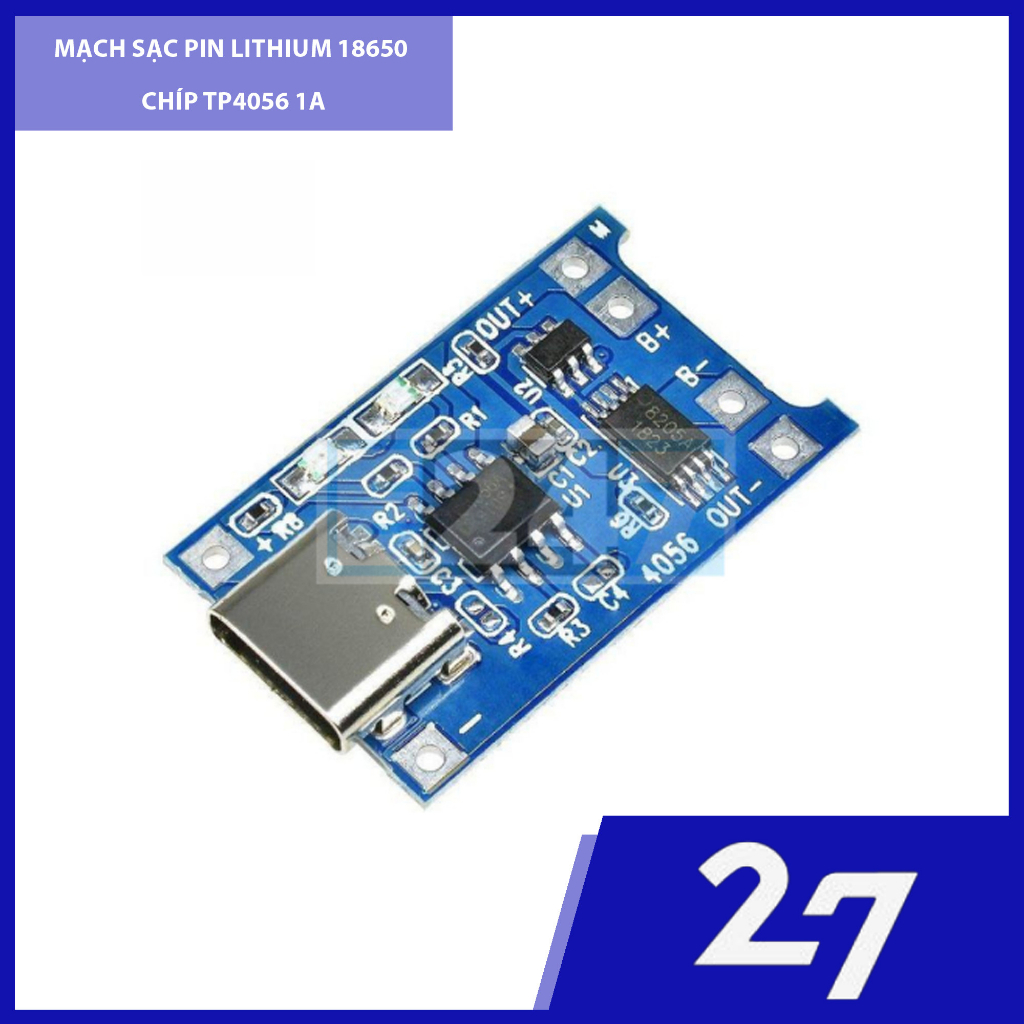 MẠCH SẠC PIN LITHIUM 18650 CHÍP TP4056 1A CỔNG USB C CÓ BẢO VỆ | Shopee ...