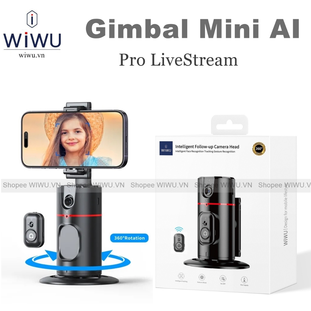 [ Pro Livestream ] WIWU Wi-SE008 Gimbal Mini AI – Gậy chống rung tự động xoay 360 nhận diện ...