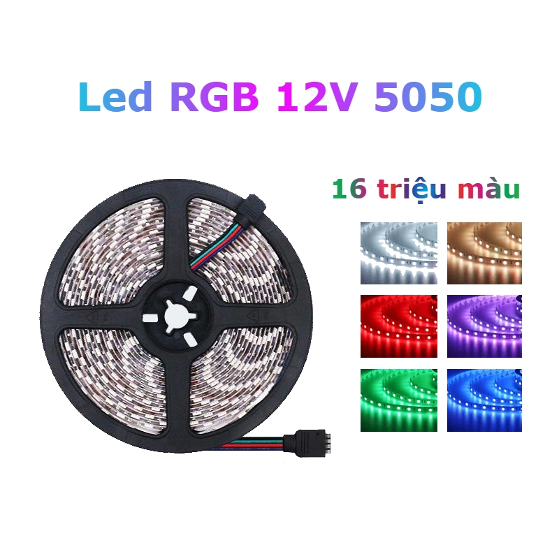 Đèn Led 7 màu dây dán RGB 12V 5050 60led/m 4 pin trang trí tủ bếp cầu ...