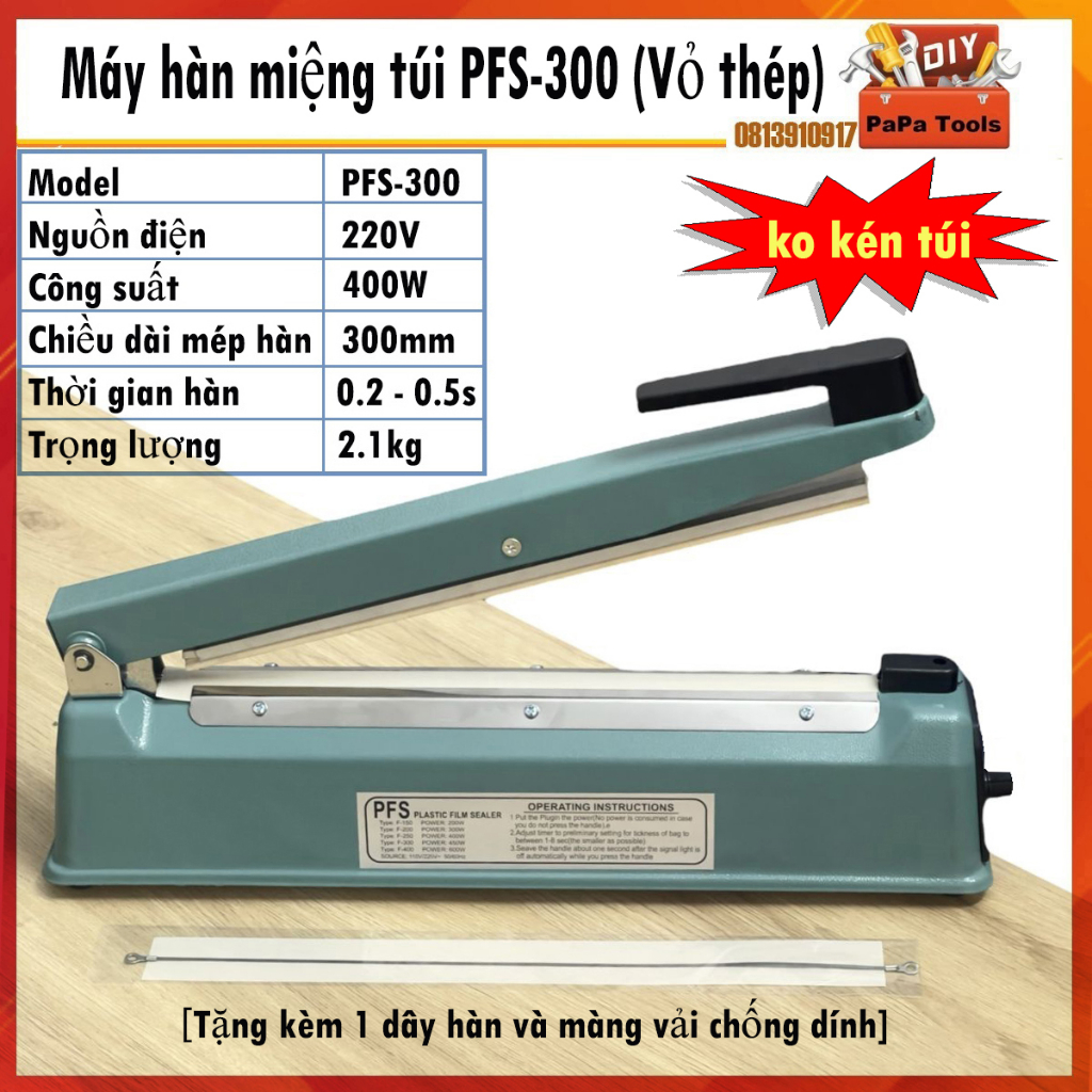 Máy hàn miệng túi dập tay ( máy ép túi nilon) zise 30cm, vỏ thép sơn ...