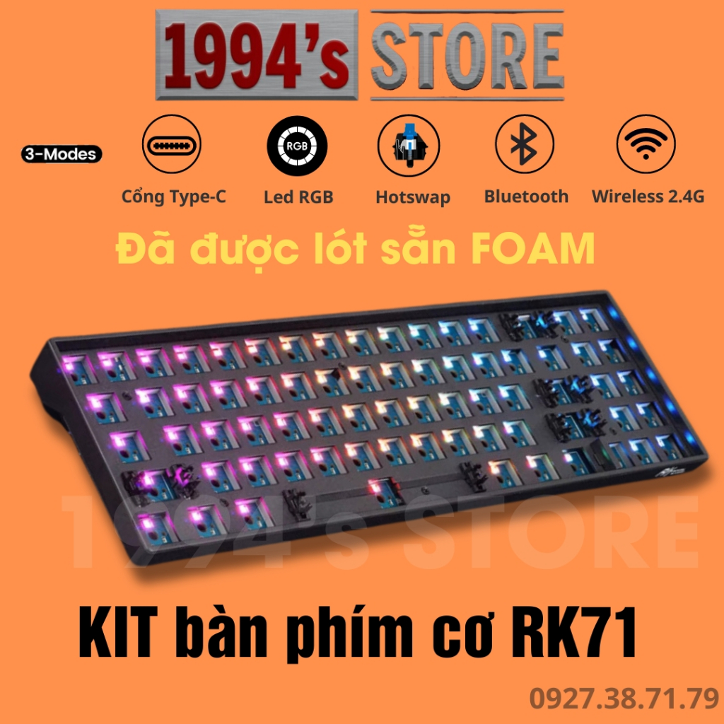 [SẴN] KIT Bàn phím cơ RK71 Led RGB - Đã LÓT FOAM sẵn - Bluetooth 5.1 ...