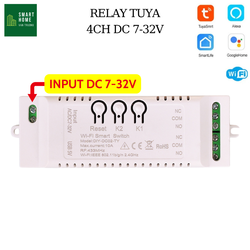 Module relay RF wifi Tuya/Smartlife 4CH có 4 rơ le khô tải 10A/relay ...
